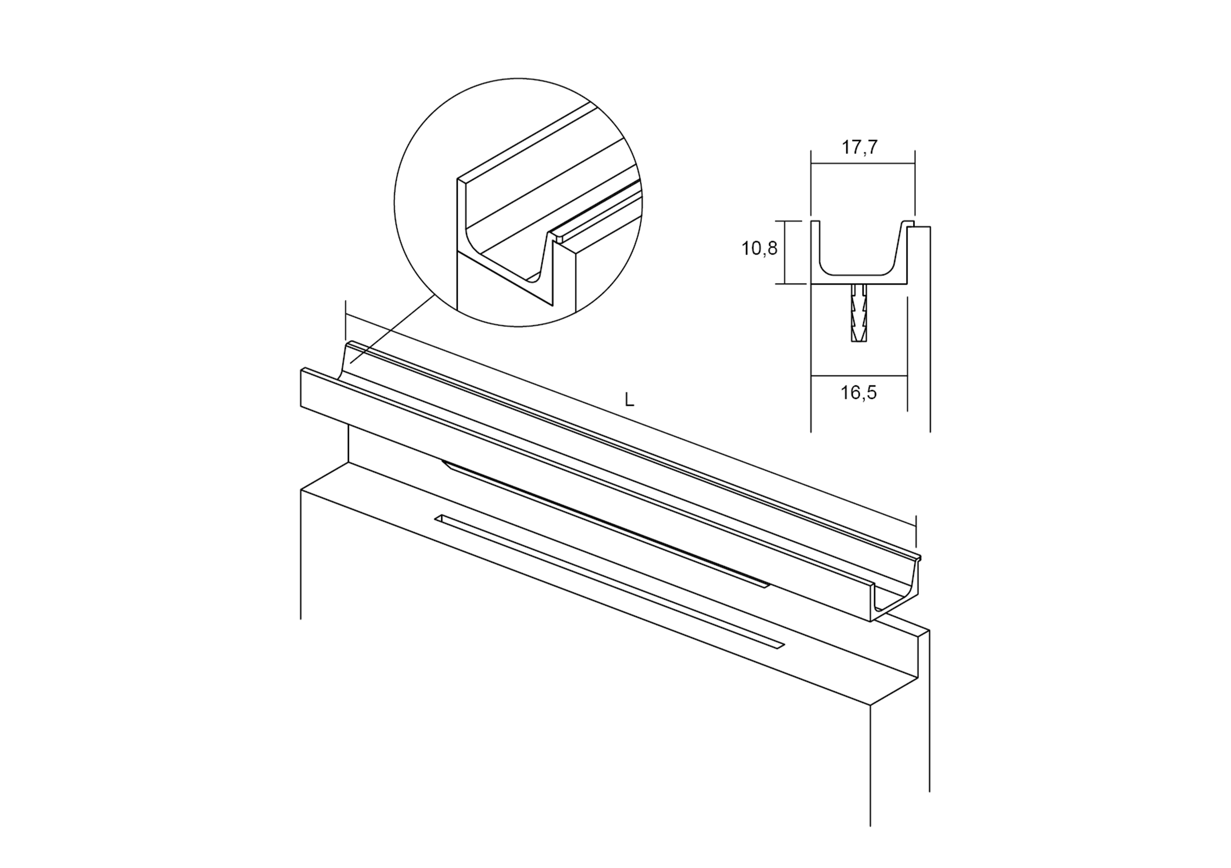 Semi-hidden handle in aluminum JEY2 0163 | Viefe