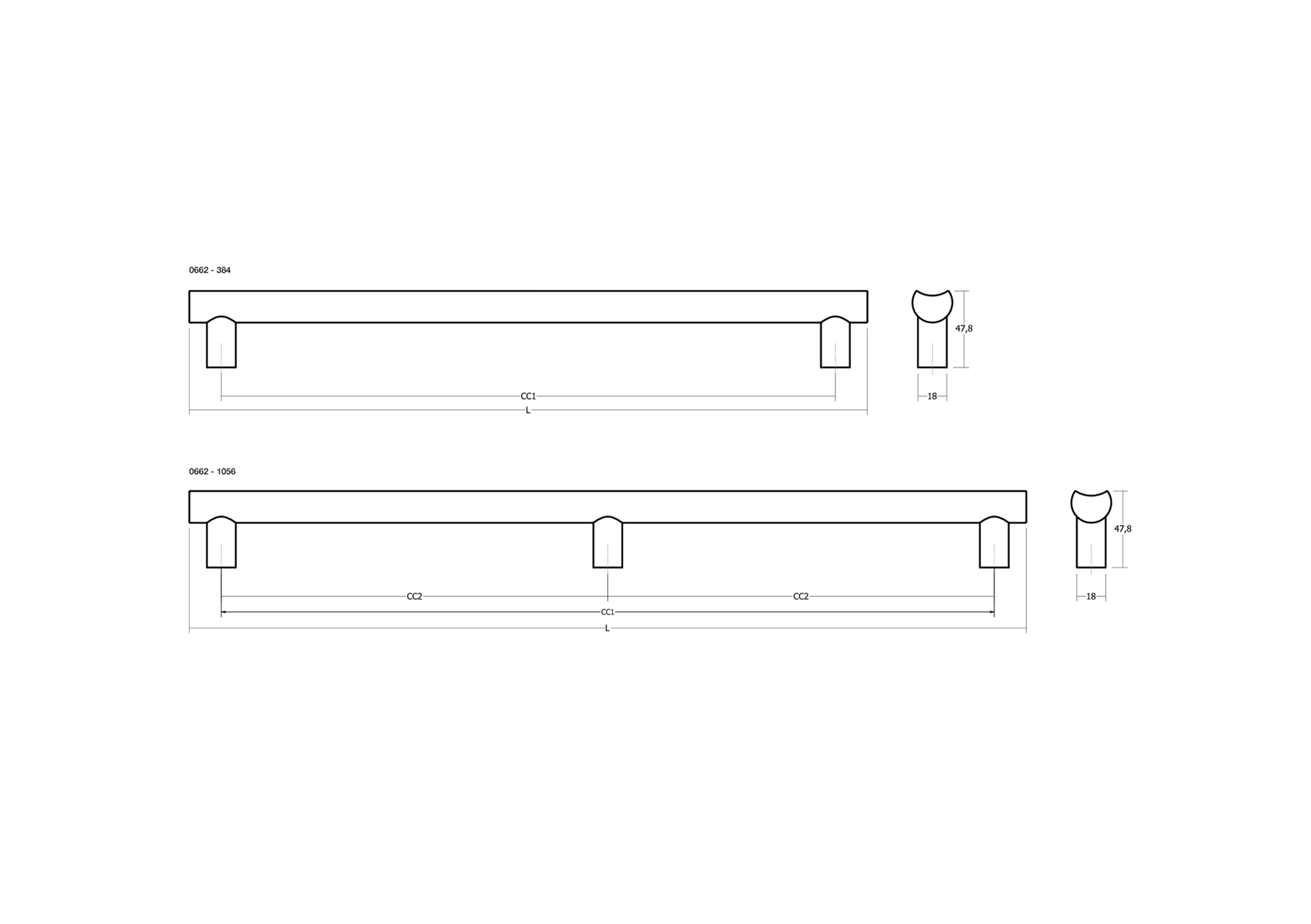 Minimalist aluminium handle MOON 1SS 0662 | Viefe