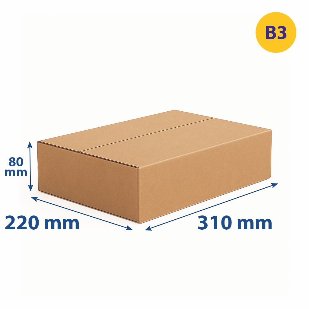 Caja de cartón B3 310x220x80 mm | Exterior en kraft reforzado