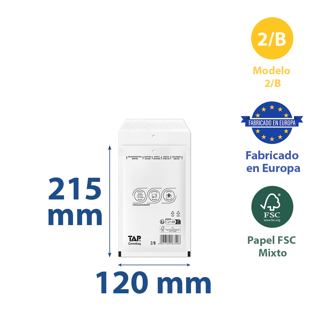 Sobre acolchado TAP nº2/B blanco 120x215 mm FSC – Alta protección